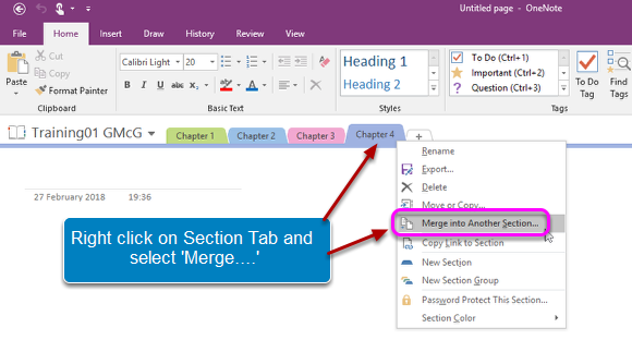 OneNote - Working With Sections
